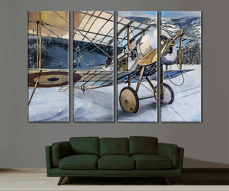 Biplane Canvas Aviation Print Airplane Wall Decor Vintage | Etsy