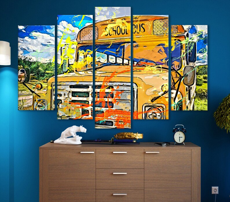 School Bus Canvas Yellow Bus Poster School Bus Painting | Etsy