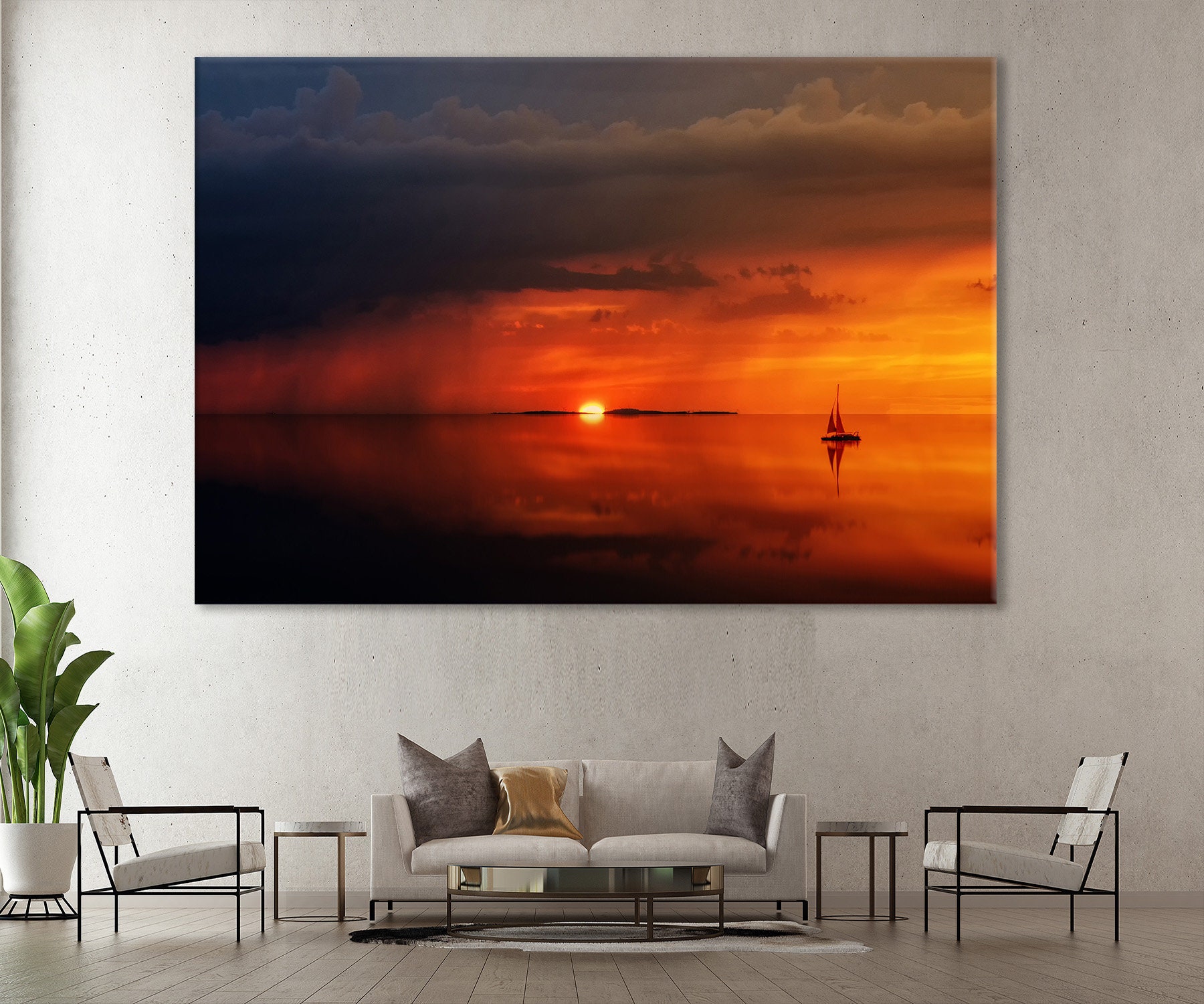 Sunset Ocean Wall Decor Skyline Canvas Print Sea Poster - Etsy