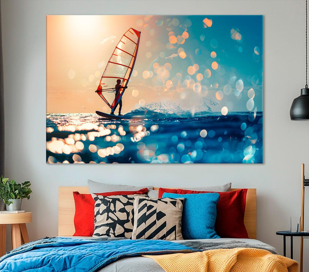 Windsurfing Canvas Art: Coastal Beach House Decor - Etsy