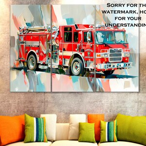 Fire Truck Wall Art, Firefighters Canvas & Poster, Kids Room Decor ...