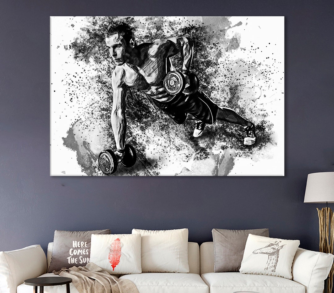 Push Ups Canvas, Motivation Canvas, Gym Wall Decor, Dumbbells Poster ...