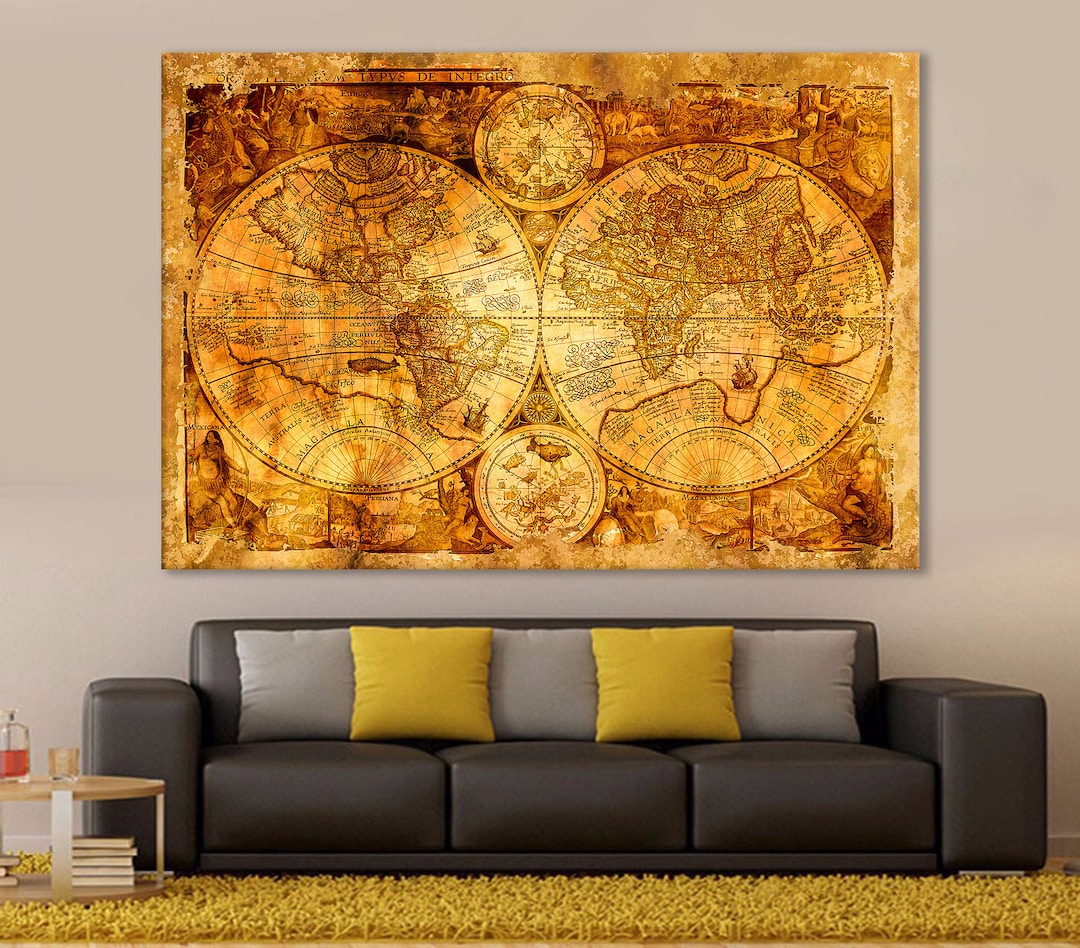 Old World Map Canvas, Vintage Map Wall Decor, Housewarming Unique Gift ...