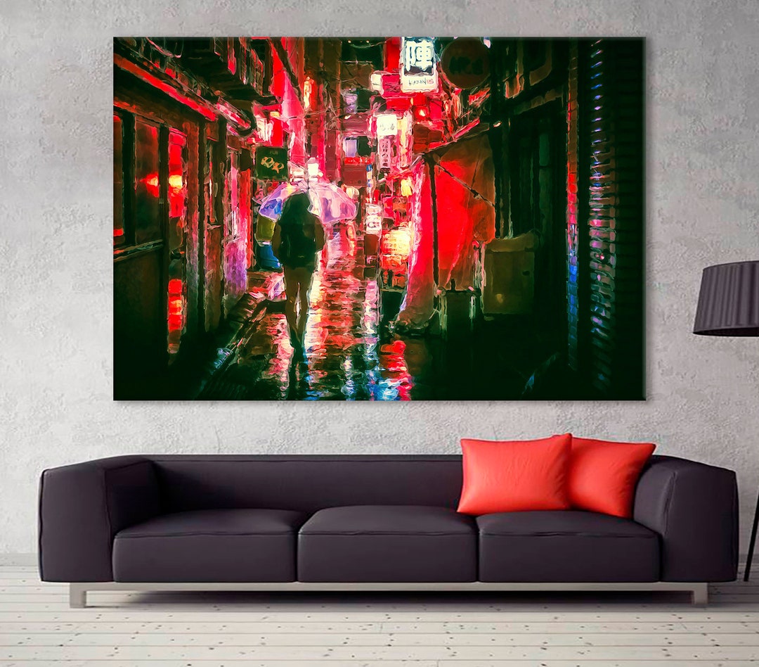 Osaka Canvas, Asia Digital Painting Room Decor, Japan Print, Night Asia ...