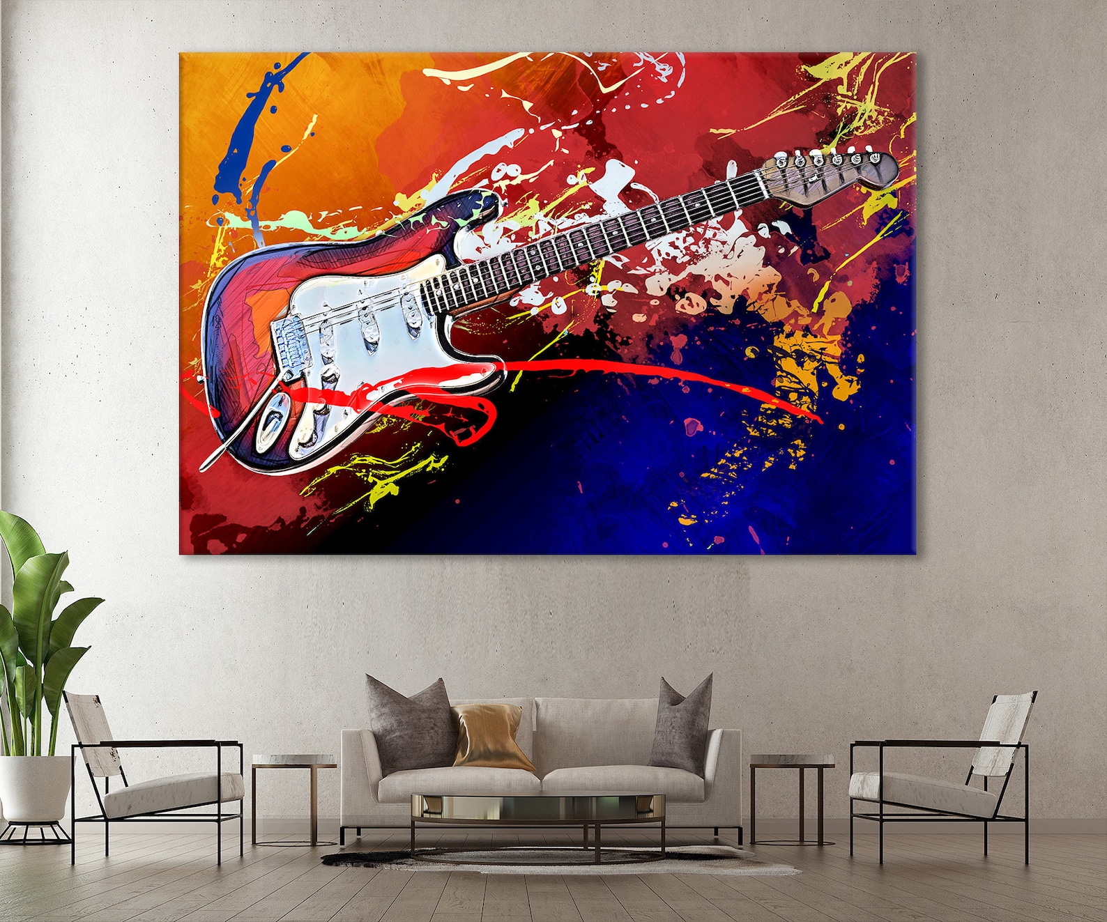 Guitar Wall Decor Electric Guitar Canvas Musical Instrument | Etsy