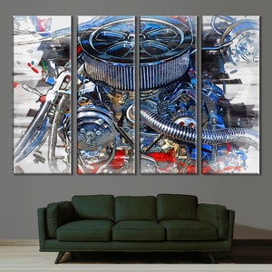 Engine Canvas, Motor Wall Art, Auto Mechanic Gift, Auto Repair Shop ...