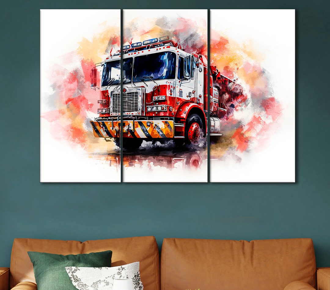Fire Truck Wall Art, Firemans Canvas, Fire Truck Poster, Firefighters ...