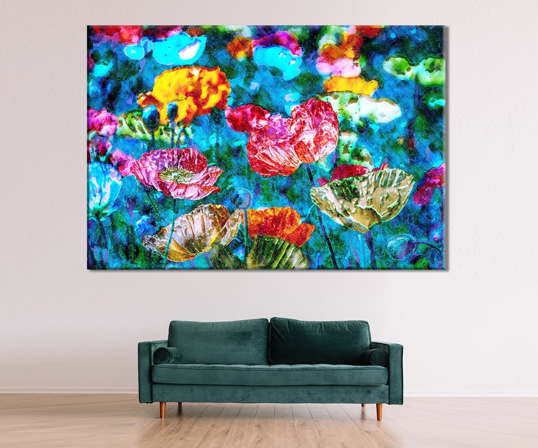Flower Field Abstract Canvas Print, Spring Flowers Canvas, Abstract ...