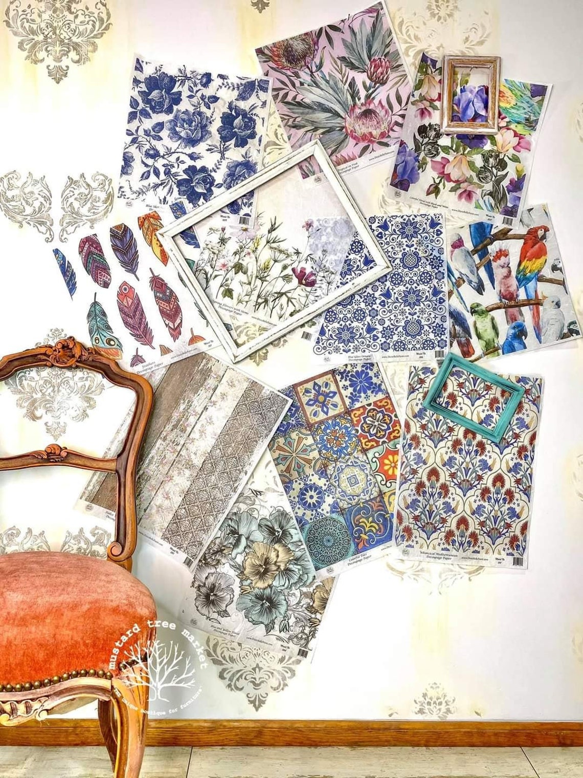 COLORFUL TILES Decoupage Rice Paper by Belles and Whistles | Etsy