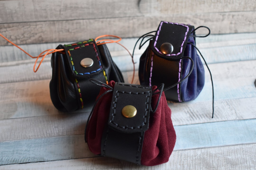 Leather Dnd Dice Drawstring Pouch | Handmade Genuine Cowhide Drawstring ...