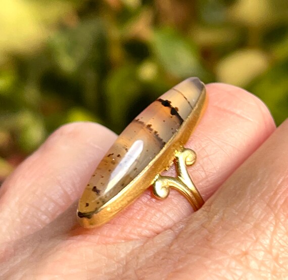 Agate Ring Art Deco Ring with Cabochon Cut Landscape … - Gem