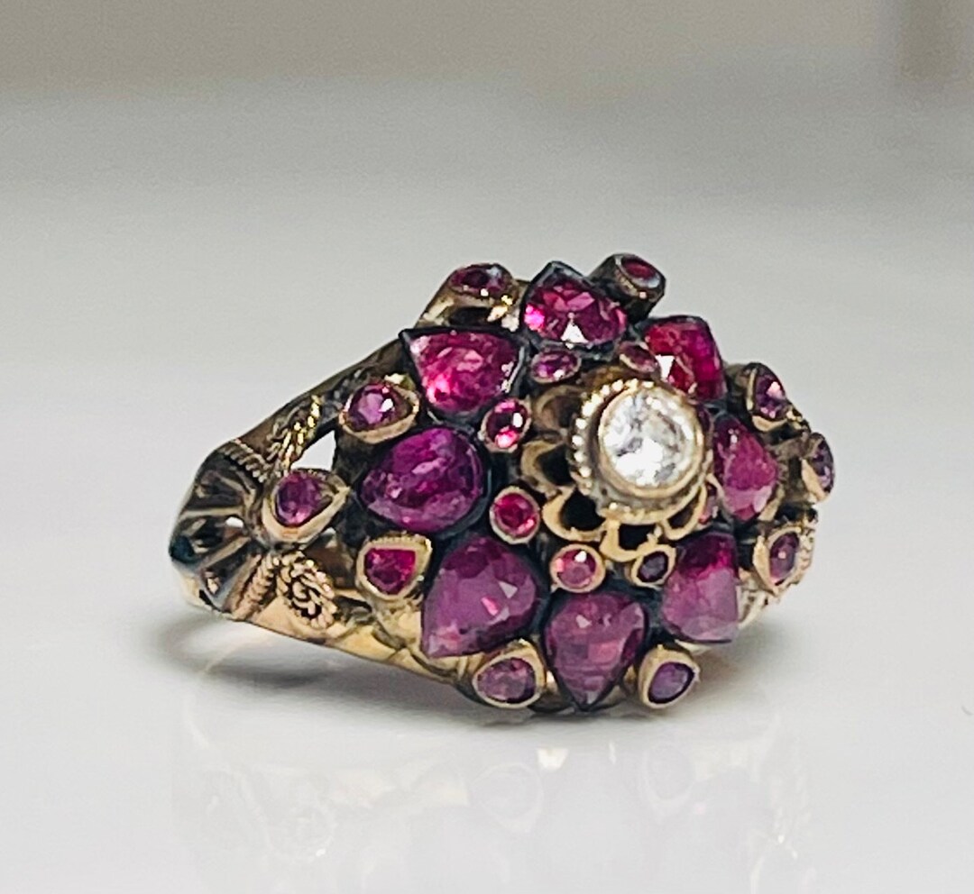 Ruby Ring 14k Pagoda Ring 14k Rose Gold Diamond Ruby Ring Gothic ...