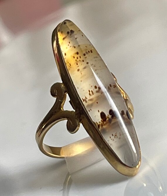 Agate Ring Art Deco Ring with Cabochon Cut Landscape … - Gem