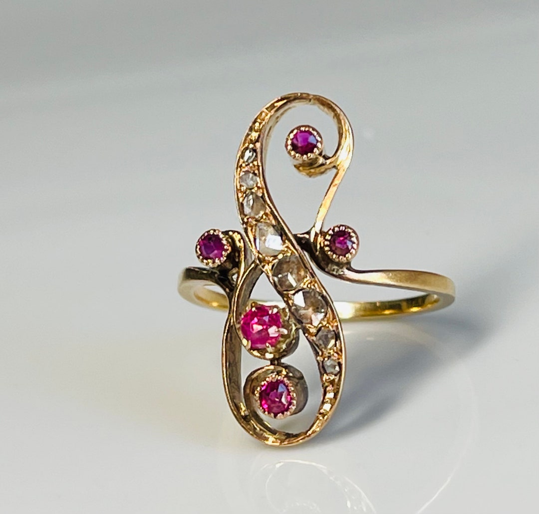 Ruby Ring 18K French Antique Rose Cut Diamond Ring 1800s Infinity ...