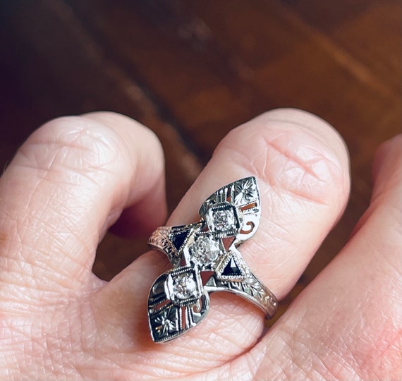 20K Mine Cut Diamond Engagement Ring Art Deco Diamond… - Gem