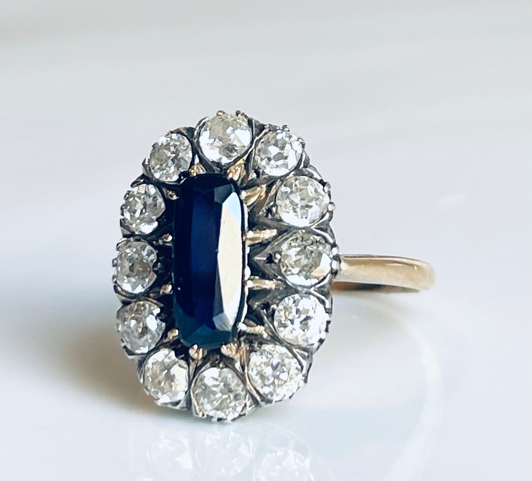 Sapphire Ring 20K Georgian Ring Natural Sapphire Mine Cut Diamond Rare ...