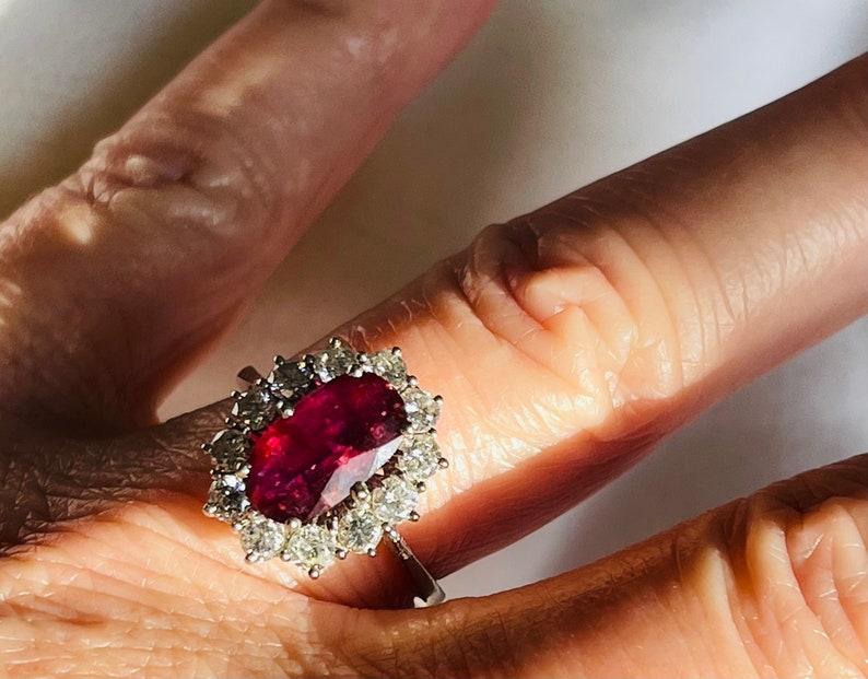 Ruby Engagement Ring 4 Carat Old European Cut Diamond 18k 1920s Cushion ...