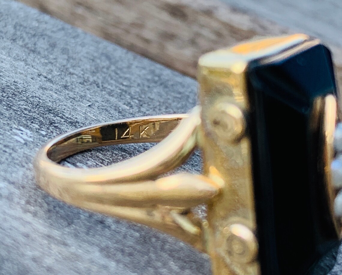 Art Deco Ring Onyx Ring 14K Carved Onyx Pearl Ring 1920s Deco | Etsy
