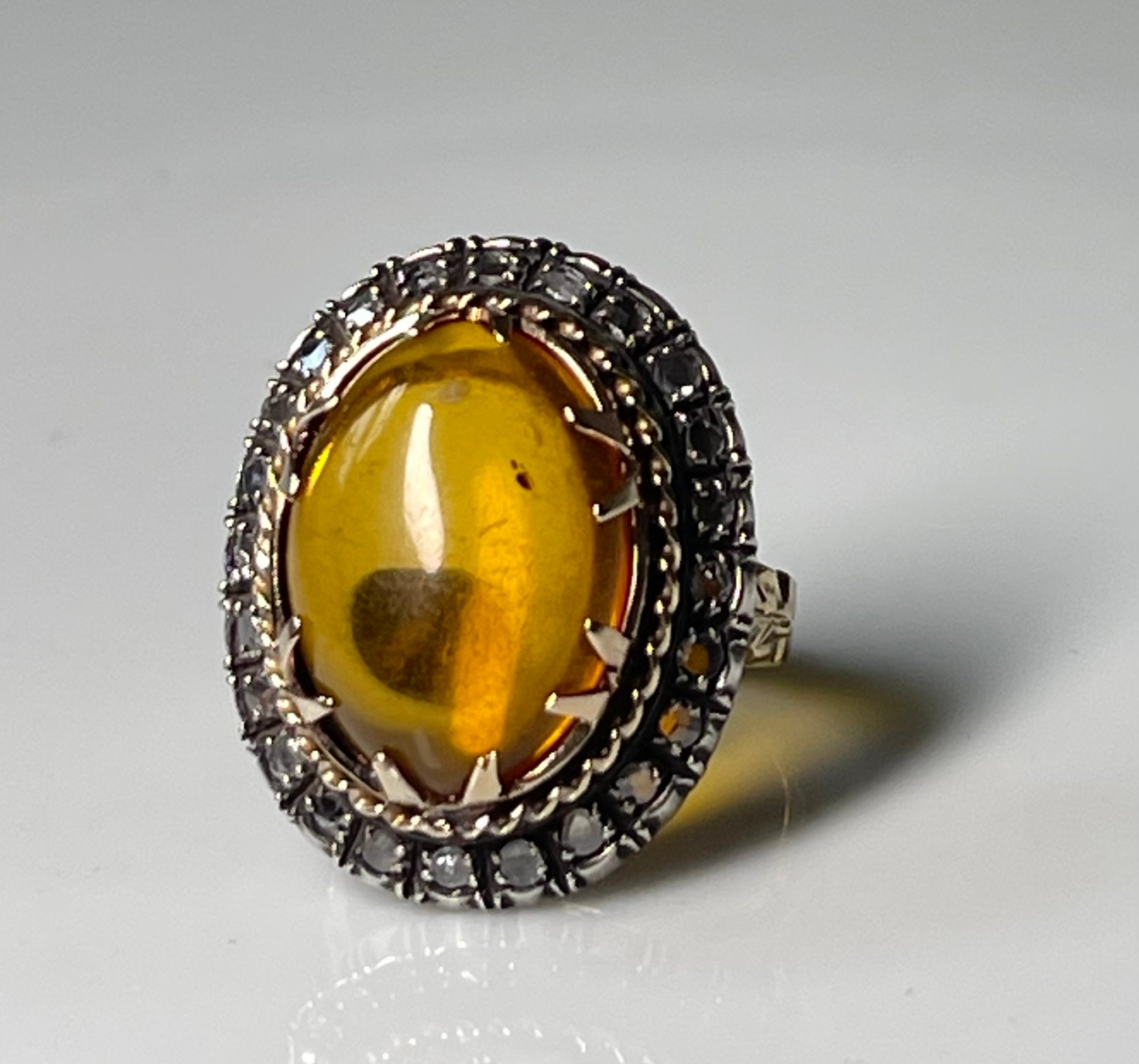 Amber Ring 18k Rose Cut Diamond Ring Victorian 1800s Amber Engagement ...