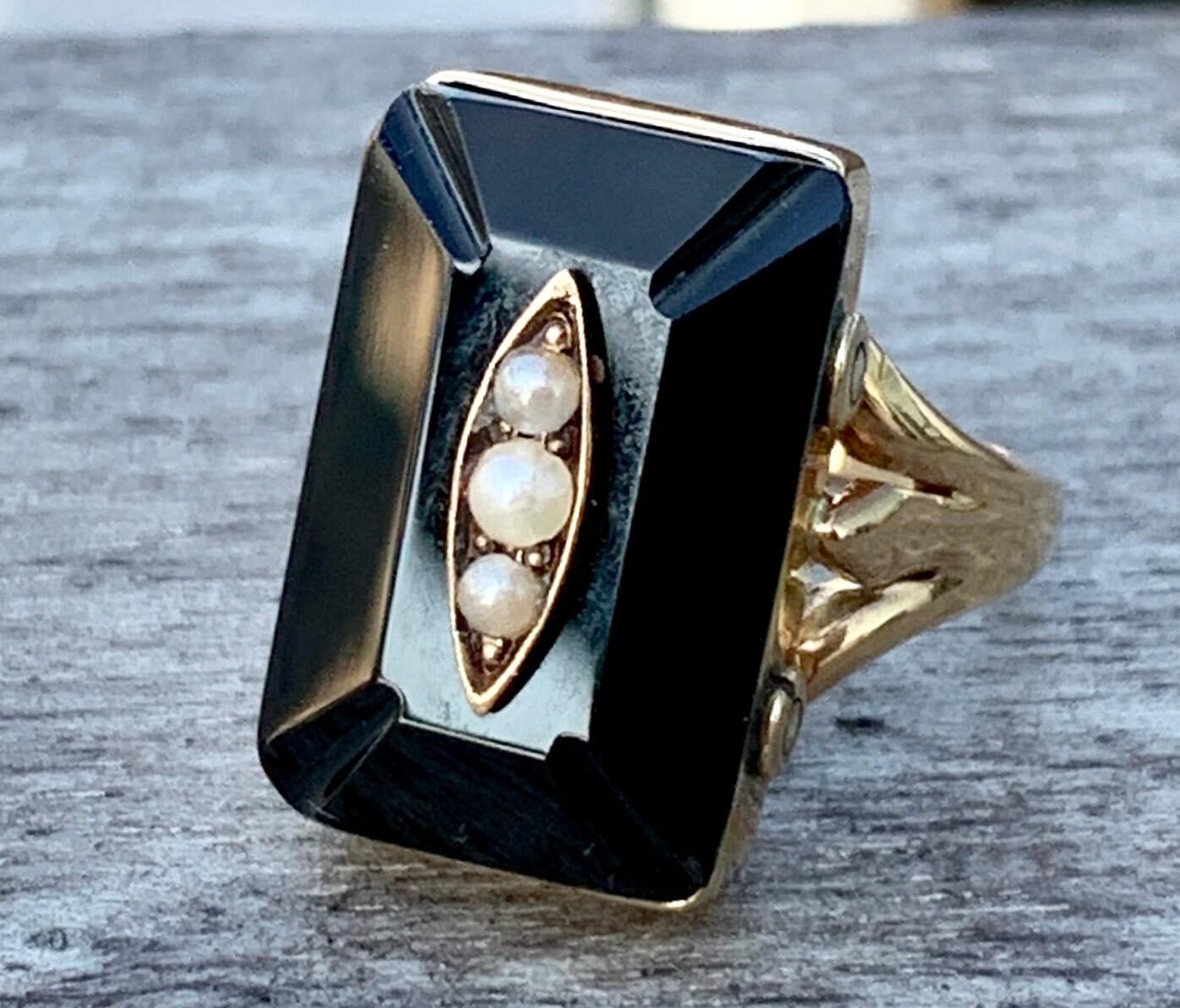 Art Deco Ring Onyx Ring 14K Carved Onyx Pearl Ring 1920s Deco | Etsy