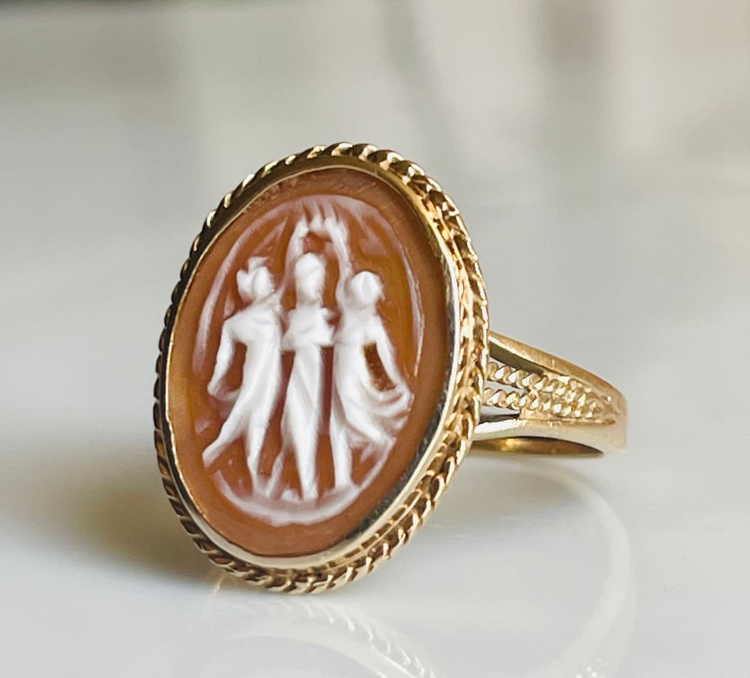 Cameo Ring Three Graces Cameo Ring 10K Gold Hand Carved Italian Cameo ...