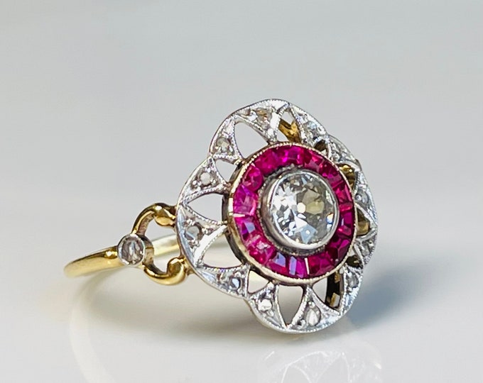 French Ring French Old European Cut Ruby Ring 18K Art Deco French ...
