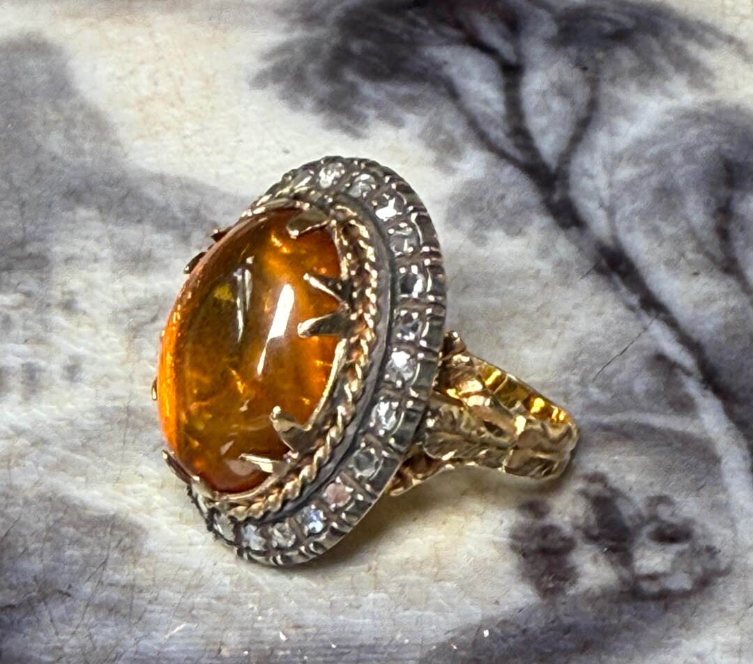 Amber Ring 18k Rose Cut Diamond Ring Victorian 1800s Amber Engagement ...