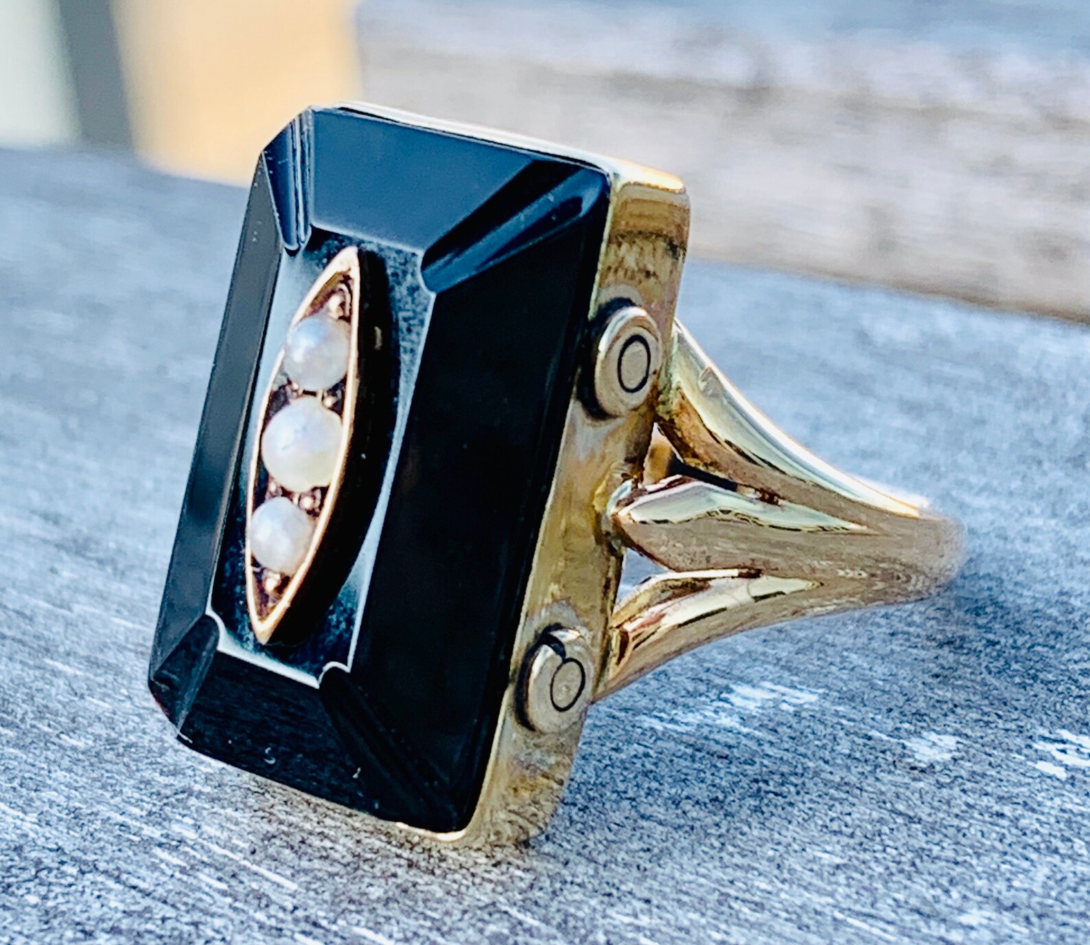 Art Deco Ring Onyx Ring 14K Carved Onyx Pearl Ring 1920s Deco | Etsy