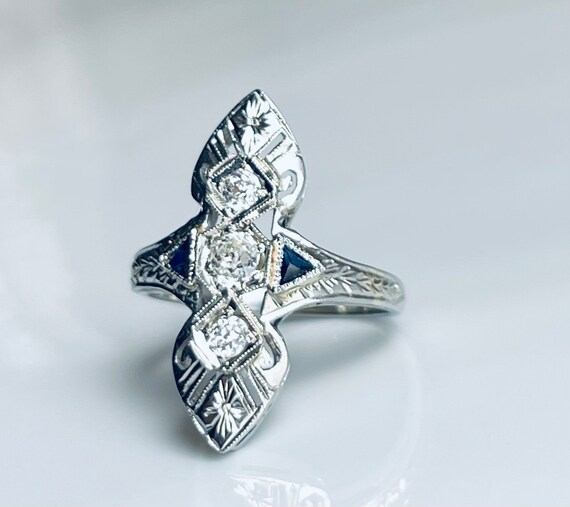 20K Mine Cut Diamond Engagement Ring Art Deco Diamond… - Gem