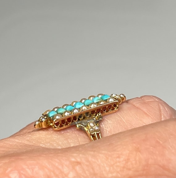 Victorian Turquoise Ring French 18K Gold Etruscan Rev… - Gem