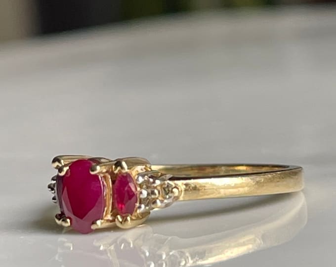 Ruby Ring Gold Diamond Ring 10k Diamond Ruby Vintage Natural Ruby Ring ...