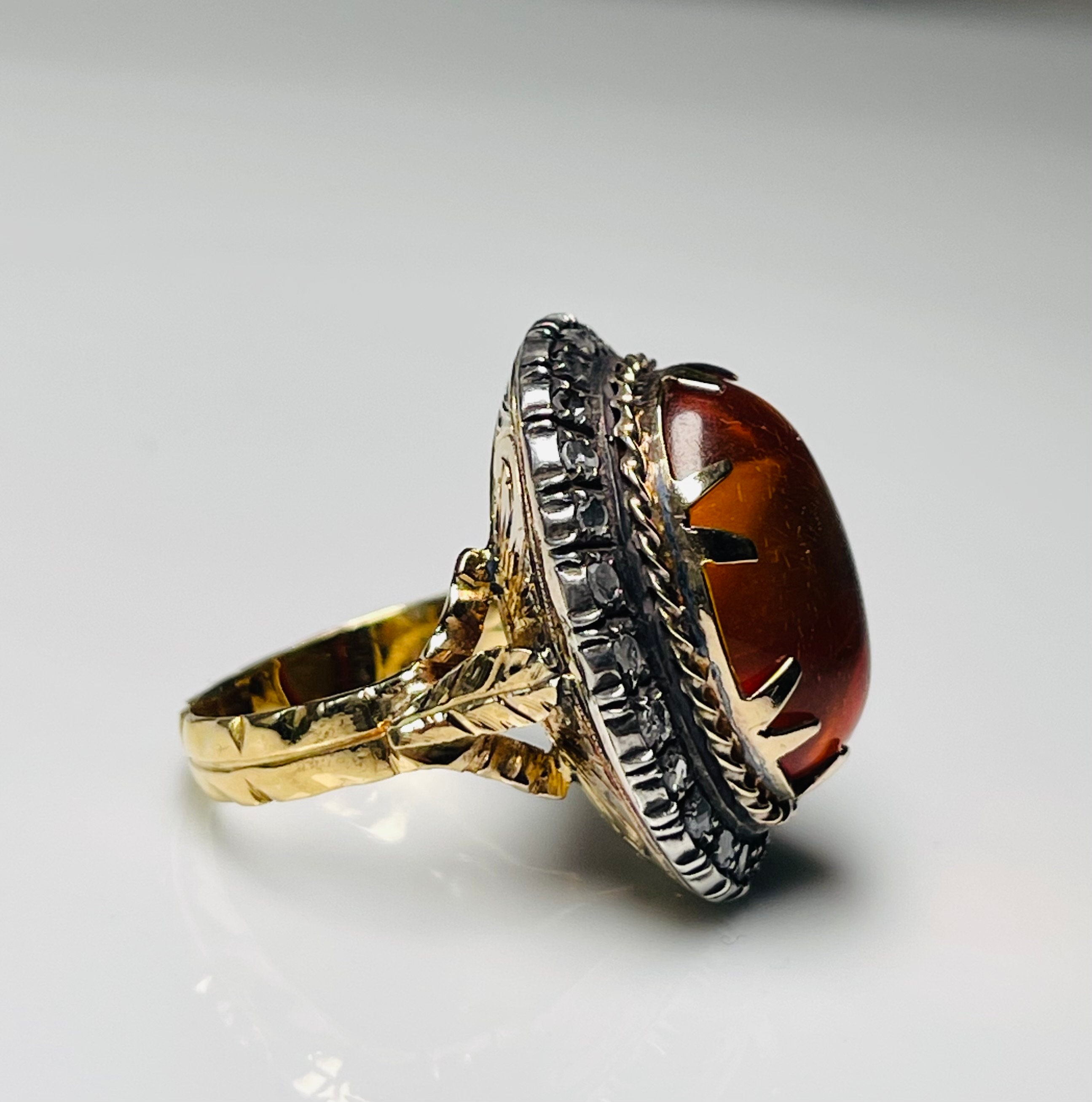 Amber Ring 18k Rose Cut Diamond Ring Victorian 1800s Amber Engagement ...