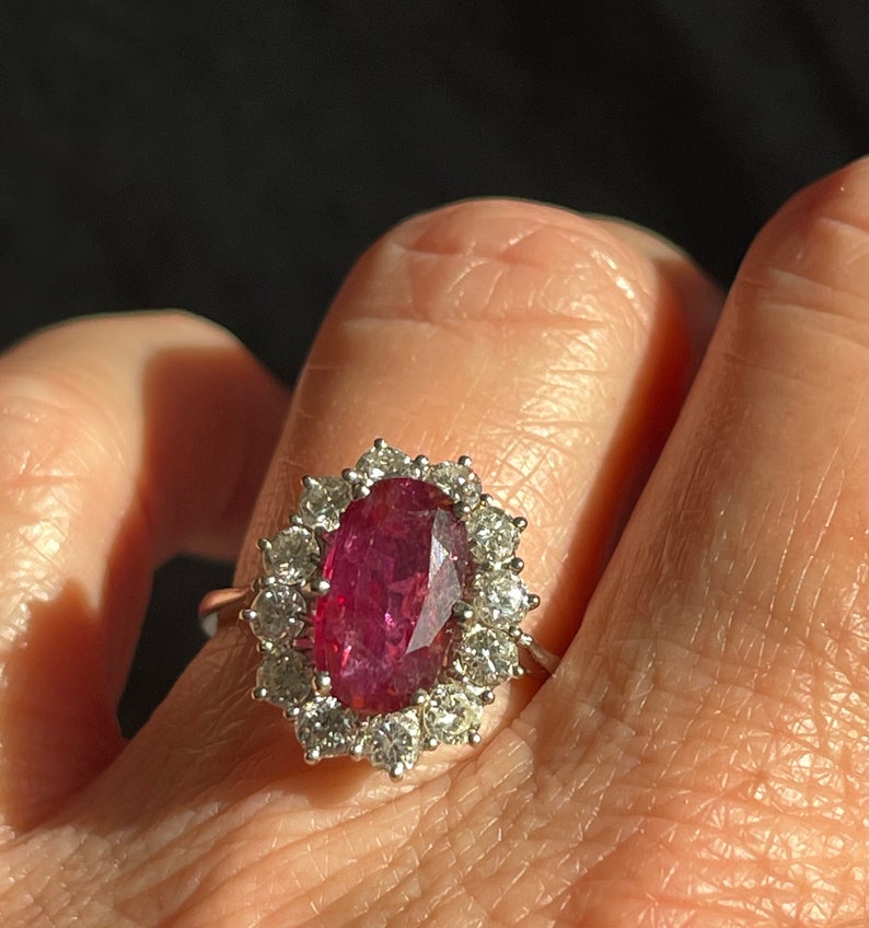 Ruby Engagement Ring 4 Carat Old European Cut Diamond 18k - Etsy