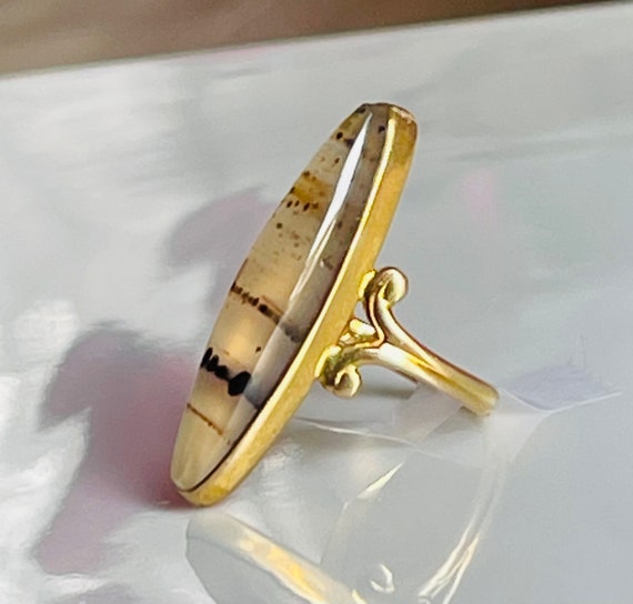 Agate Ring Art Deco Ring with Cabochon Cut Landscape … - Gem