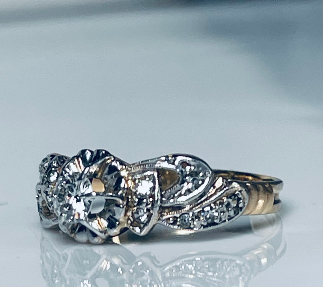 French Engagement Ring Art Deco Ring 18k Engagement Ring 1920s Vintage Antique Ring Old European ...