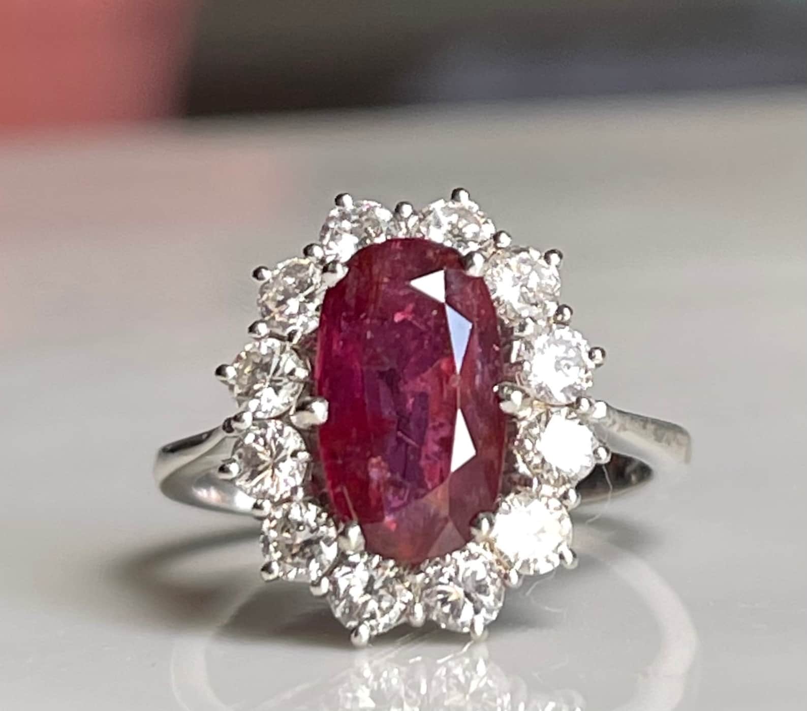 Ruby Engagement Ring 4 Carat Old European Cut Diamond 18k 1920s Cushion ...