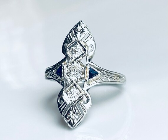 20K Mine Cut Diamond Engagement Ring Art Deco Diamond… - Gem