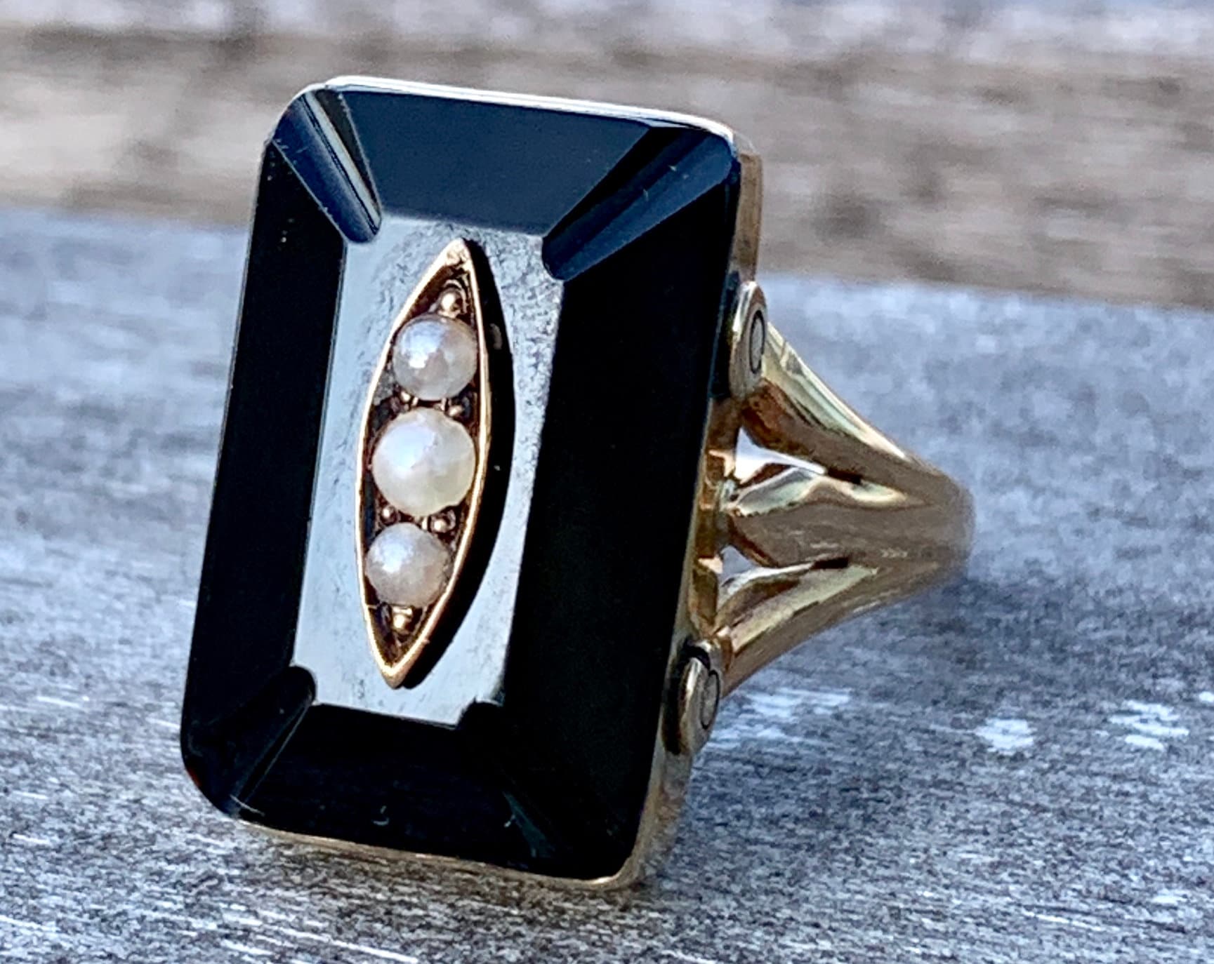 Art Deco Ring Onyx Ring 14K Carved Onyx Pearl Ring 1920s Deco | Etsy