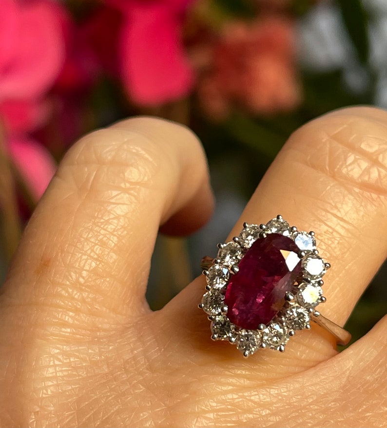 Ruby Engagement Ring 4 Carat Old European Cut Diamond 18k - Etsy