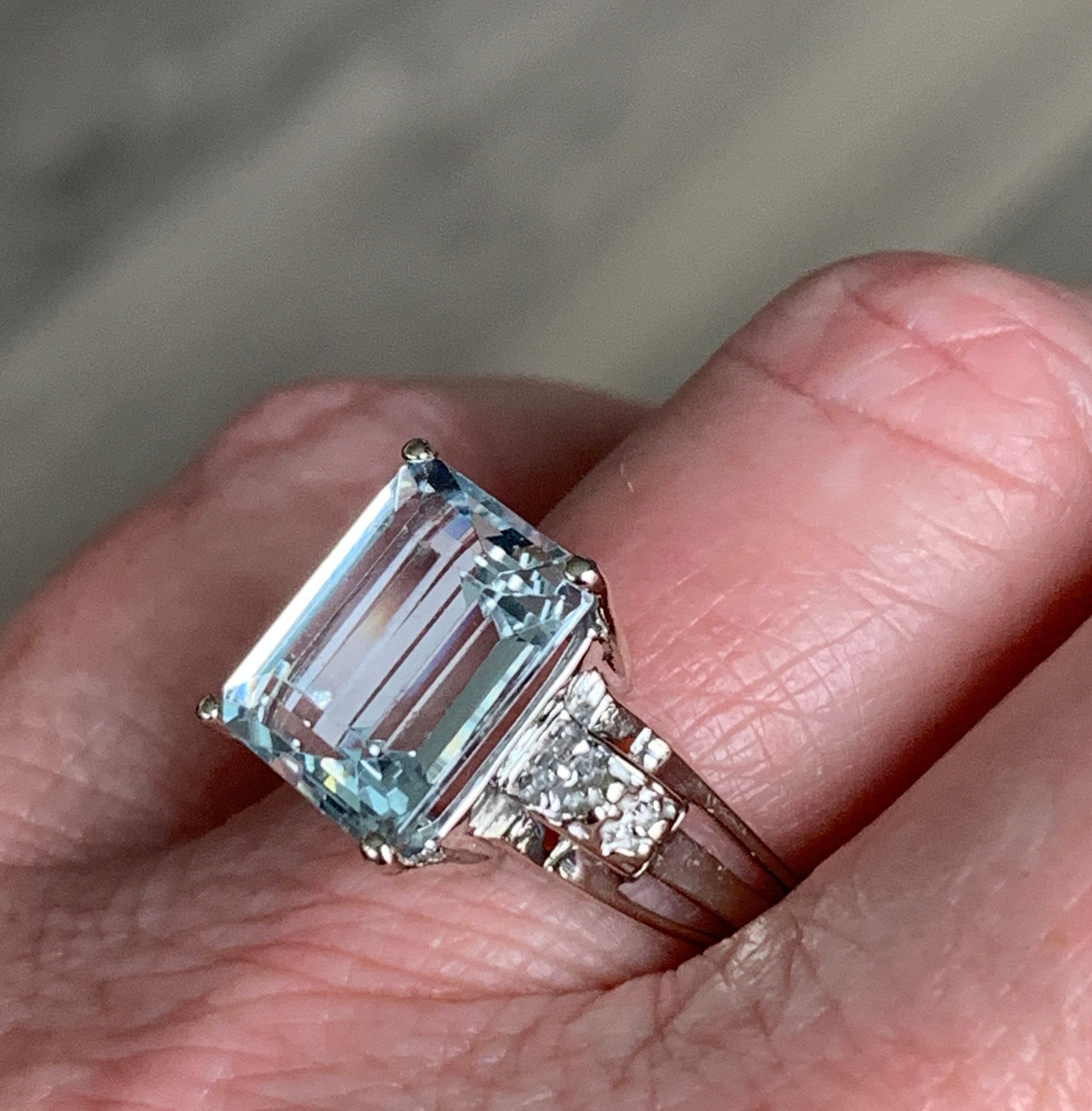 Aquamarine Ring 14k Aqua Diamond Ring 4.75 Carat Emerald Cut | Etsy