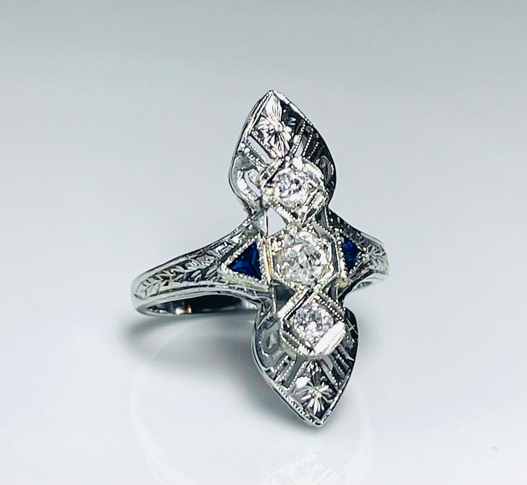 20K Mine Cut Diamond Engagement Ring Art Deco Diamond Ring 20K Gold ...