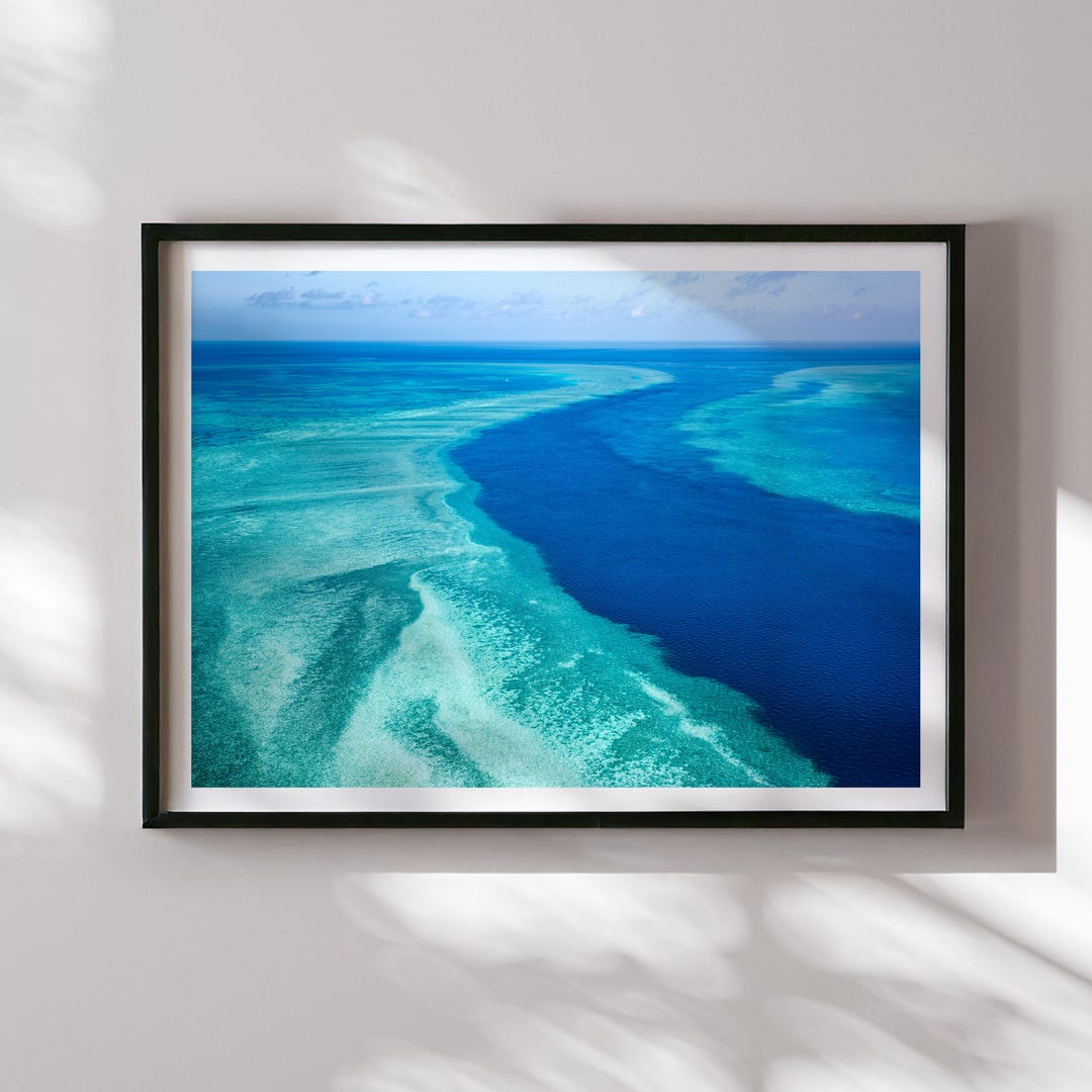 Great Barrier Reef Wall Art, Aerial Ocean Photography Print, Blue Coral ...