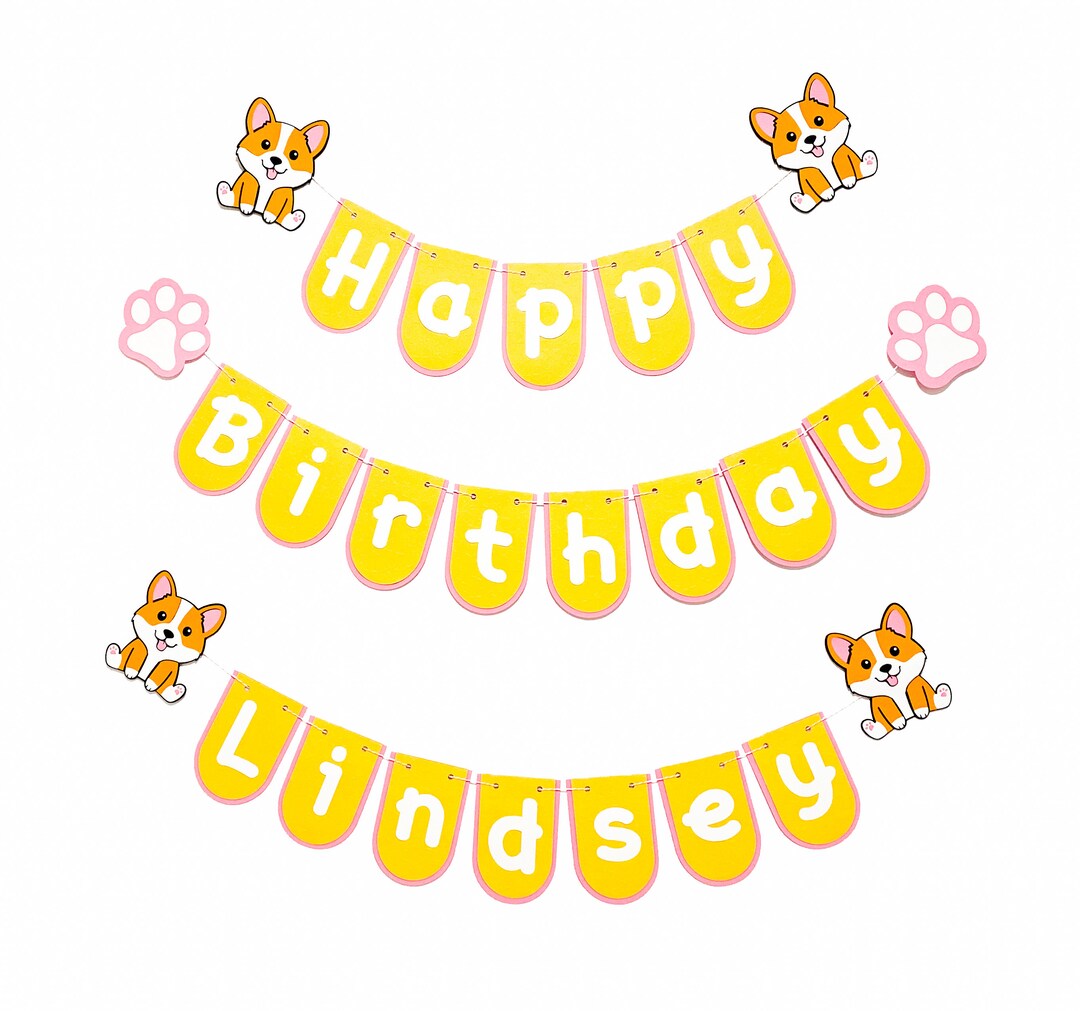 Corgi Birthday Party Banner, Corgi Theme Party, Dog Birthday Banner ...