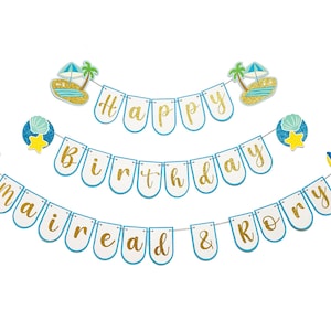 Beach Birthday Banner, Tropical Beach Birthday Banner, Surfboard ...