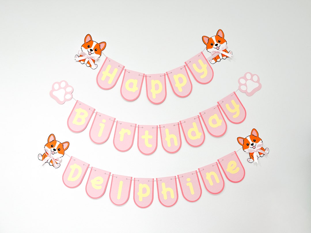 Corgi Birthday Party Banner, Corgi Theme Party, Dog Birthday Banner ...