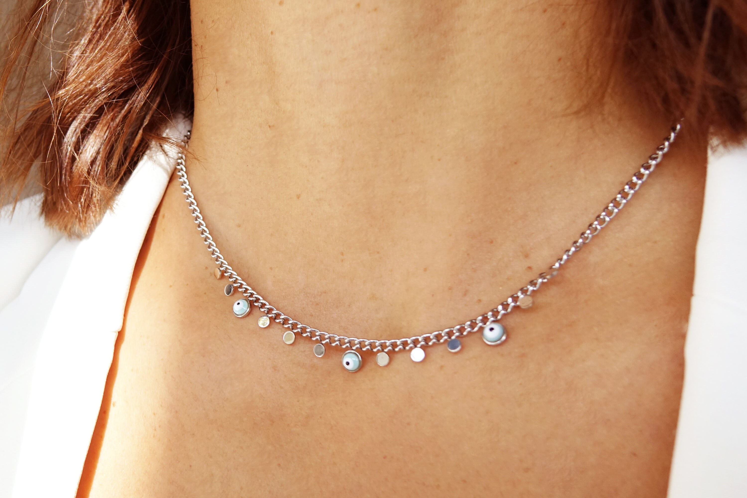Necklace Eye Lucky Chain in Silver Stainless Steel Gift Idea - Etsy