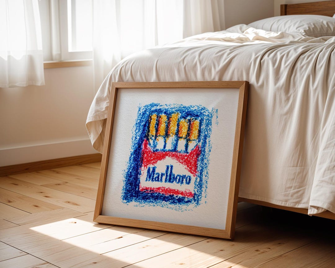 Marlboro Cigarette Pack Crayon Art Print – Retro Pop Culture Wall Decor ...