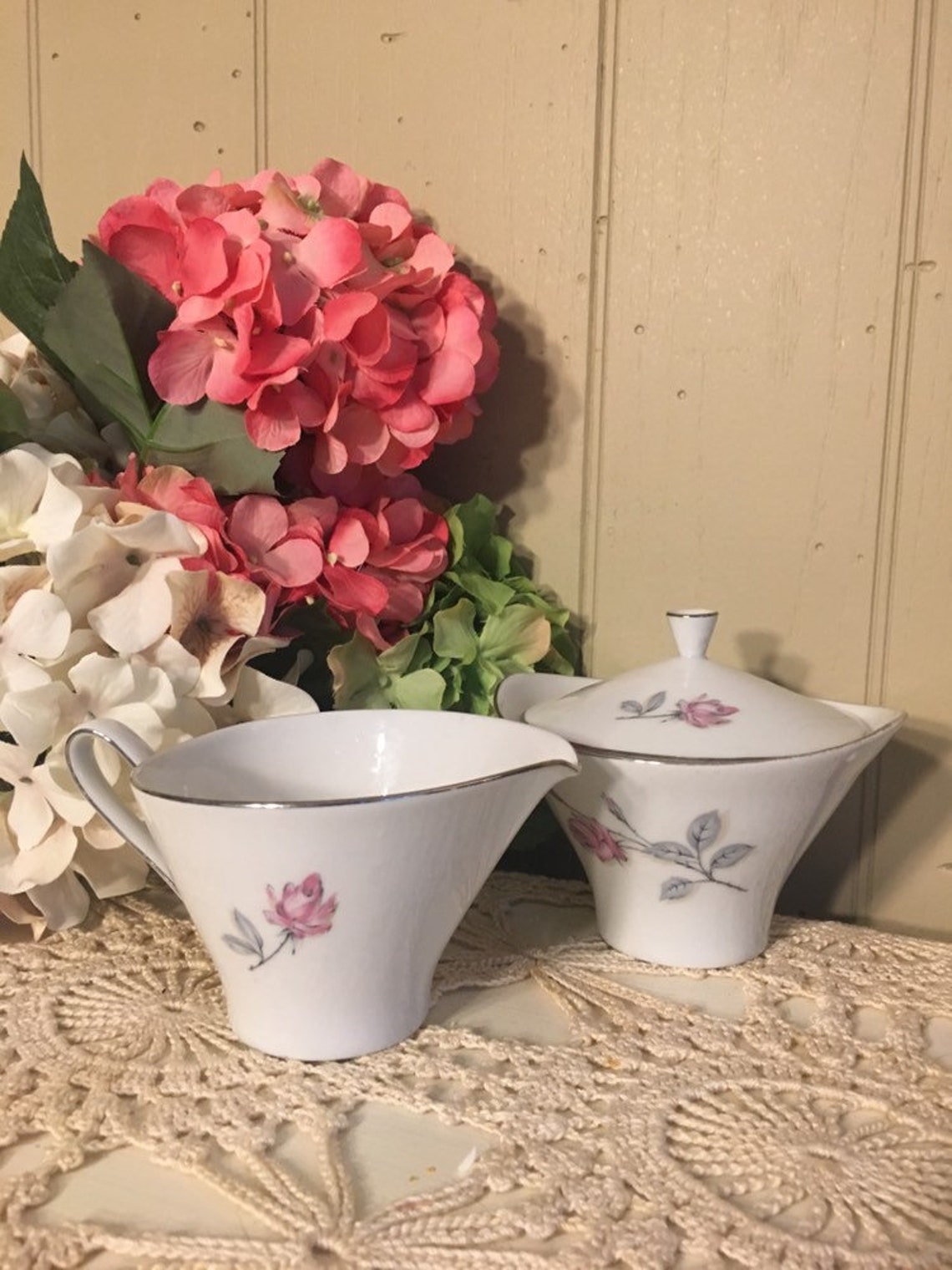 Rose Patterned Creamer and Sugar Bowl Set - Etsy