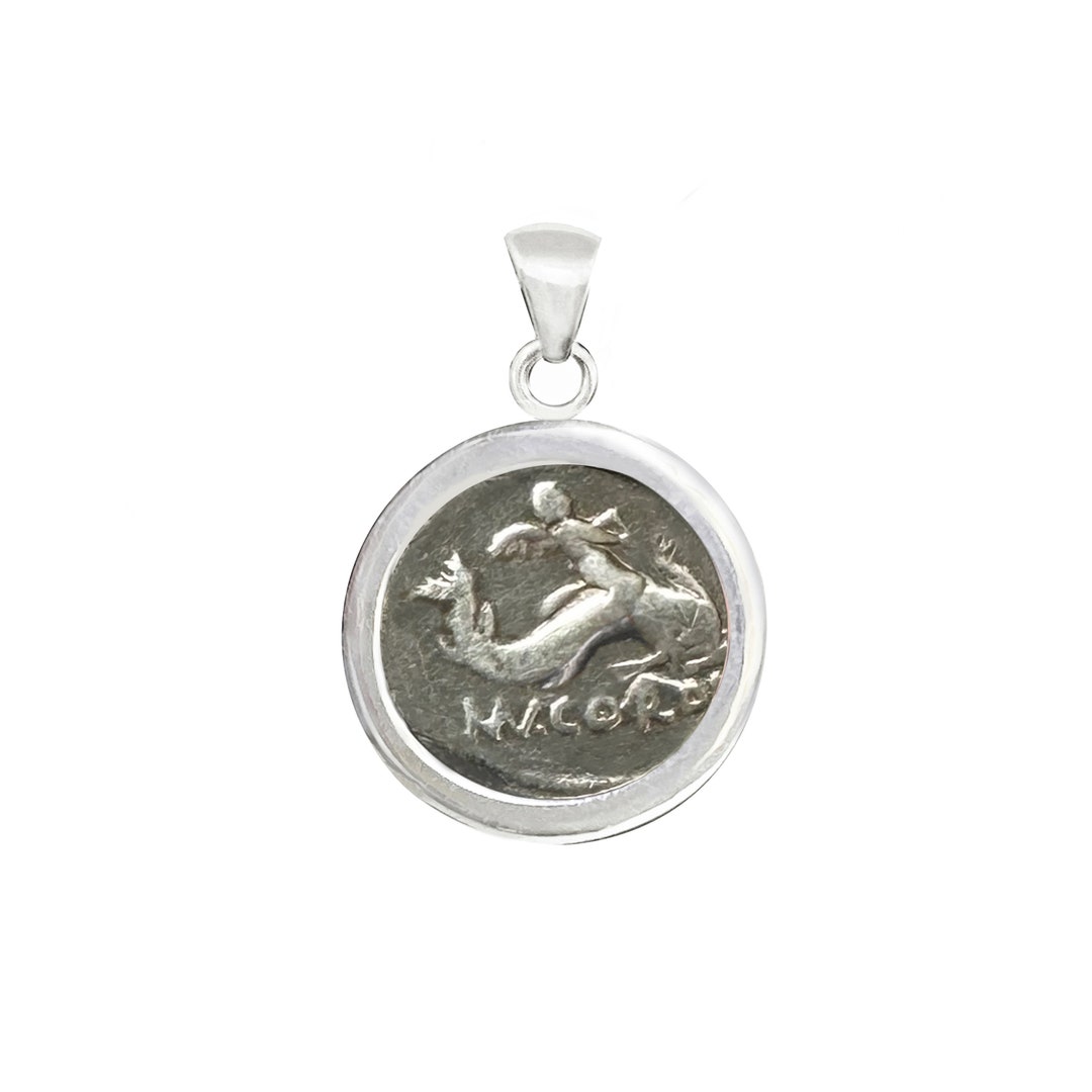 Authentic Roman Coin (46 BC) Depicting Cupid Riding a Dolphin Sterling ...