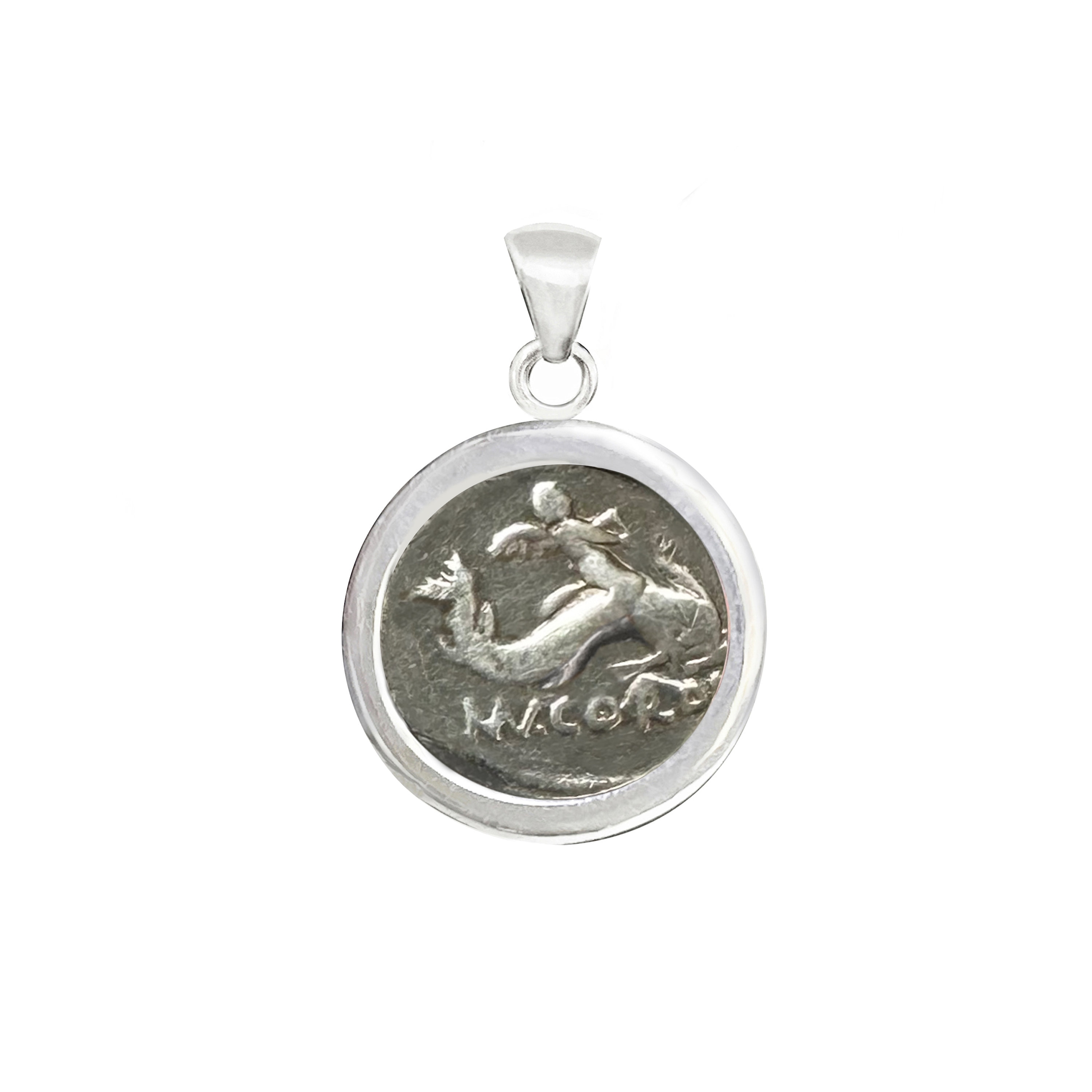 Authentic Roman Coin 46 BC Depicting Cupid Riding a Dolphin Sterling ...